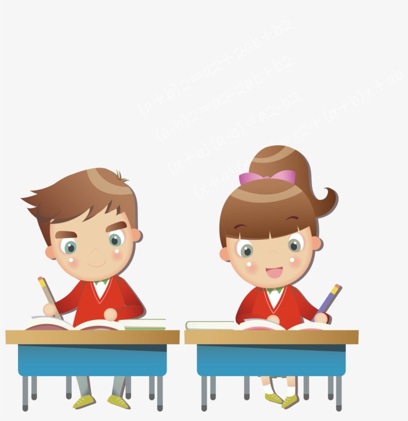 Cartoon Kids Taking A Test