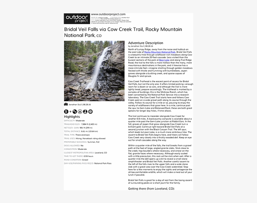 Bridal Veil Falls Via Cow Creek Trail Field Guide - Jumbo Campground ...