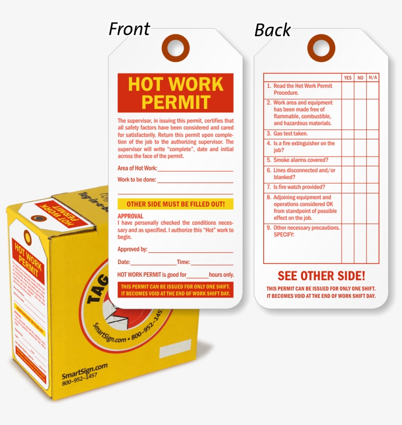 Zoom, Price, Buy - Hot Work Permit Tags, 6-1/4" X 3", White Vinyl - Box ...
