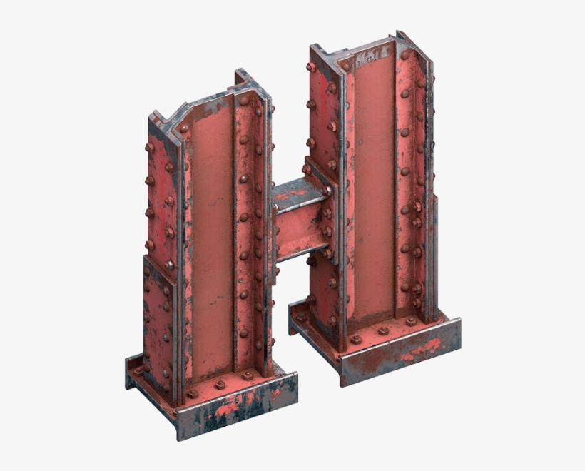 Red Steel Beams Font - Steel I Beam Font 3d Rendering Letter D - Free ...