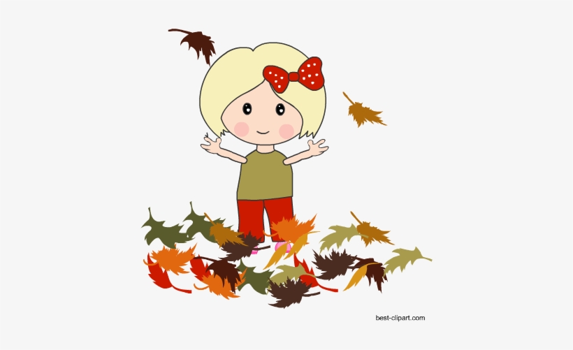 Girl Playing In Fall Leaves Free Clip Art - Fall Leaves On The Ground ...