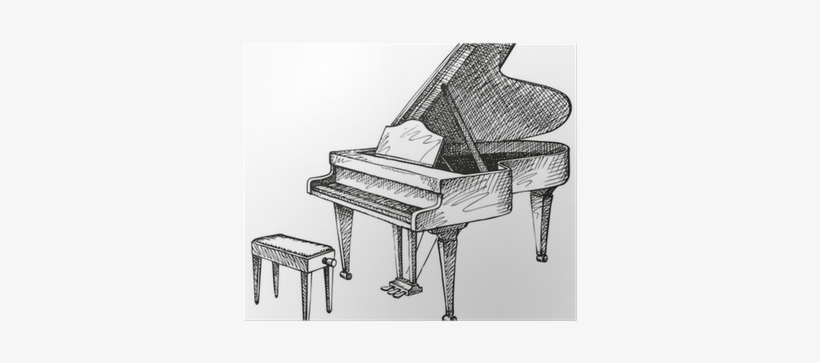 Vector Drawing Of Open Grand Piano And Stool For Musician - Drawing Of ...
