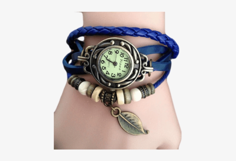 Romira Blue Charm Bracelet & Watch - Women Lady Braided Leather Leaf ...