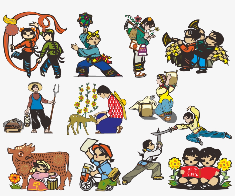 The Chinese Working People Scrapbook Barbola Design - Cartoon - Free ...