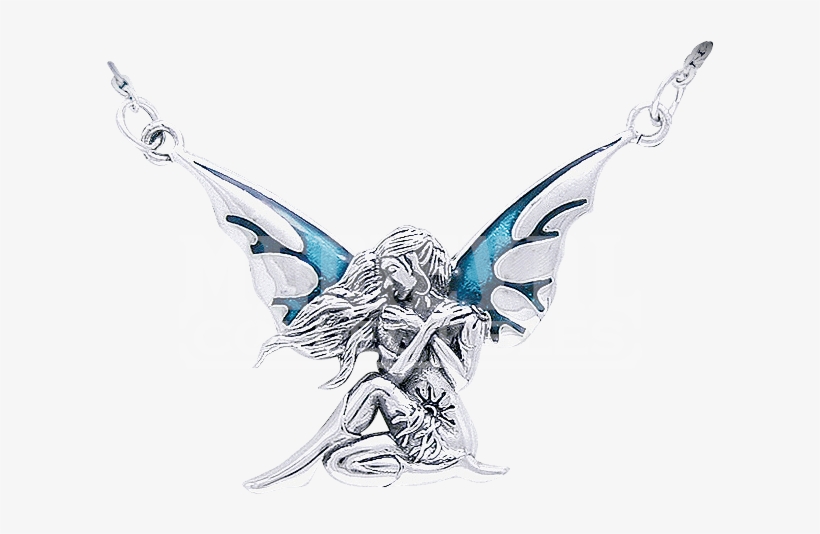 White Bronze Dark Wings Fairy Necklace - Carolina Glamour Collection Sterling Silver Teal ...