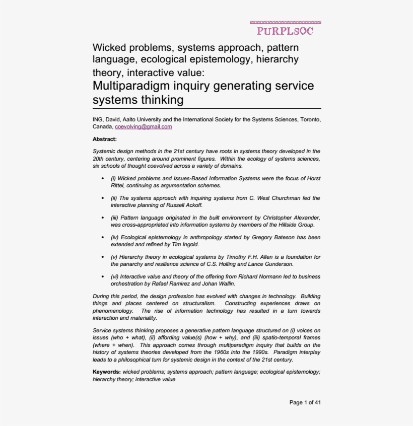 Wicked Problems, Systems Approach, Pattern Language, - Methodology ...