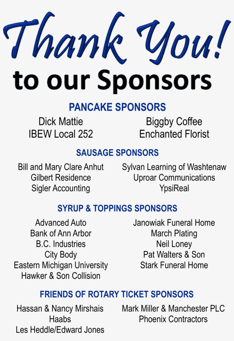 We Appreciate Our Pancake Breakfast Sponsors - Thank You Sponsors ...