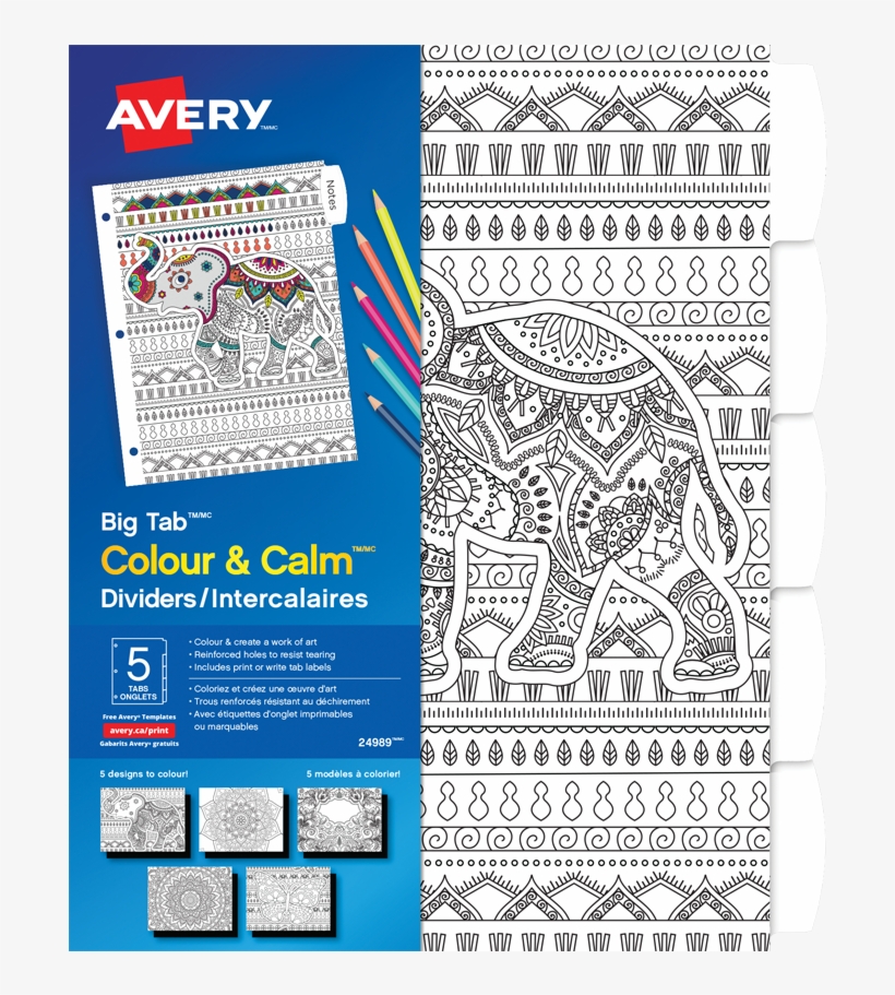 Avery® Colour & Calm Tab Dividers 5 Tabs - Avery Big Tab Reversible ...