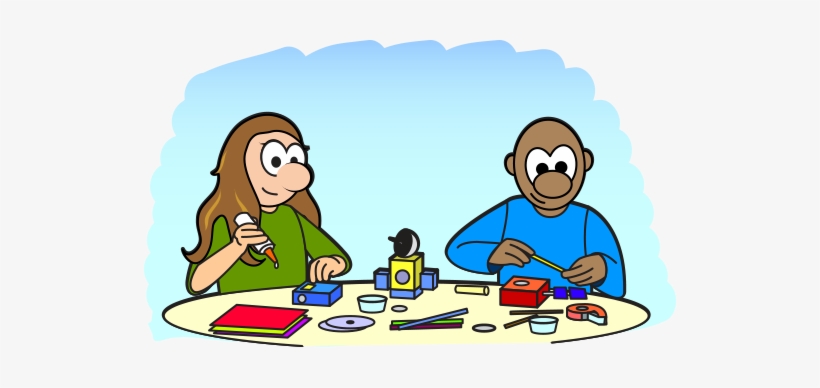 Cartoon Of Two Kids Building A Model Of A Satellite - Make Things ...
