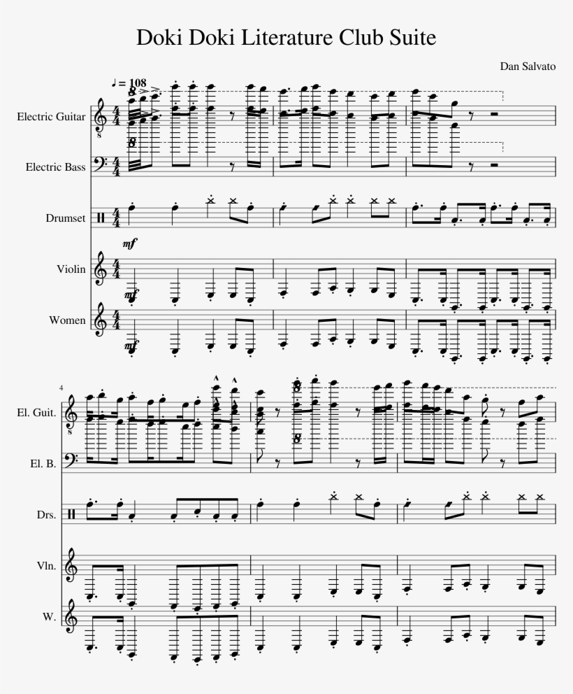 Doki Doki Literature Club Remix Sheet Music For Violin, - Sheet Music ...