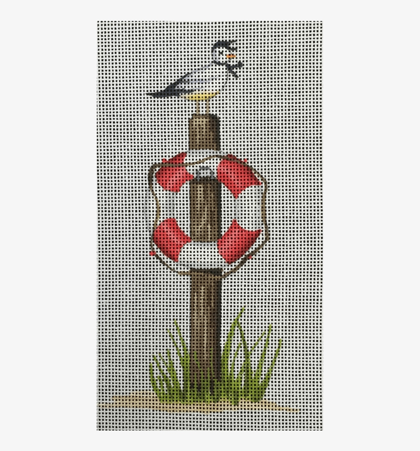 Retro Beach Life Ring With Sea Gull - Cross-stitch - Free Transparent ...