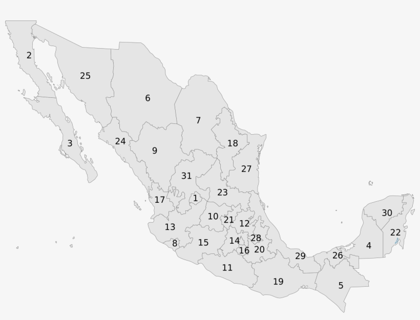 Open - Map Of Mexico States Numbered - Free Transparent PNG Download ...