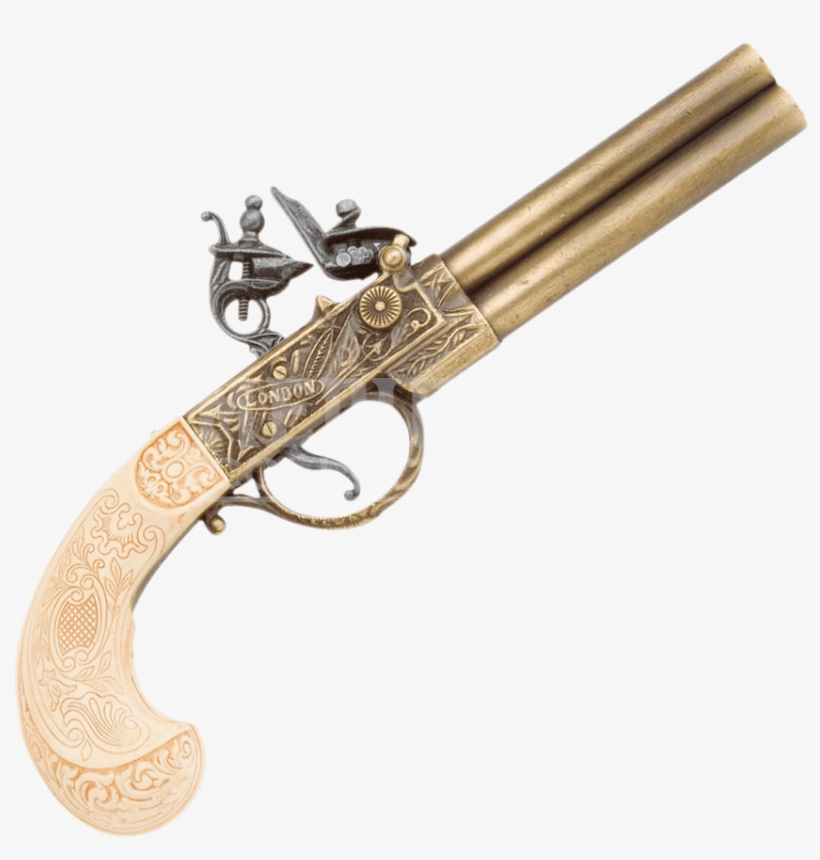 18th Century Gold Double Barrel English Flintlock Pistol - Double ...