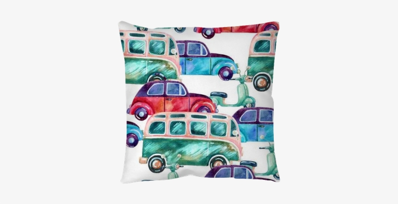 Watercolor Hippie Camper Van, Car And Scooter Floor - Car - Free ...