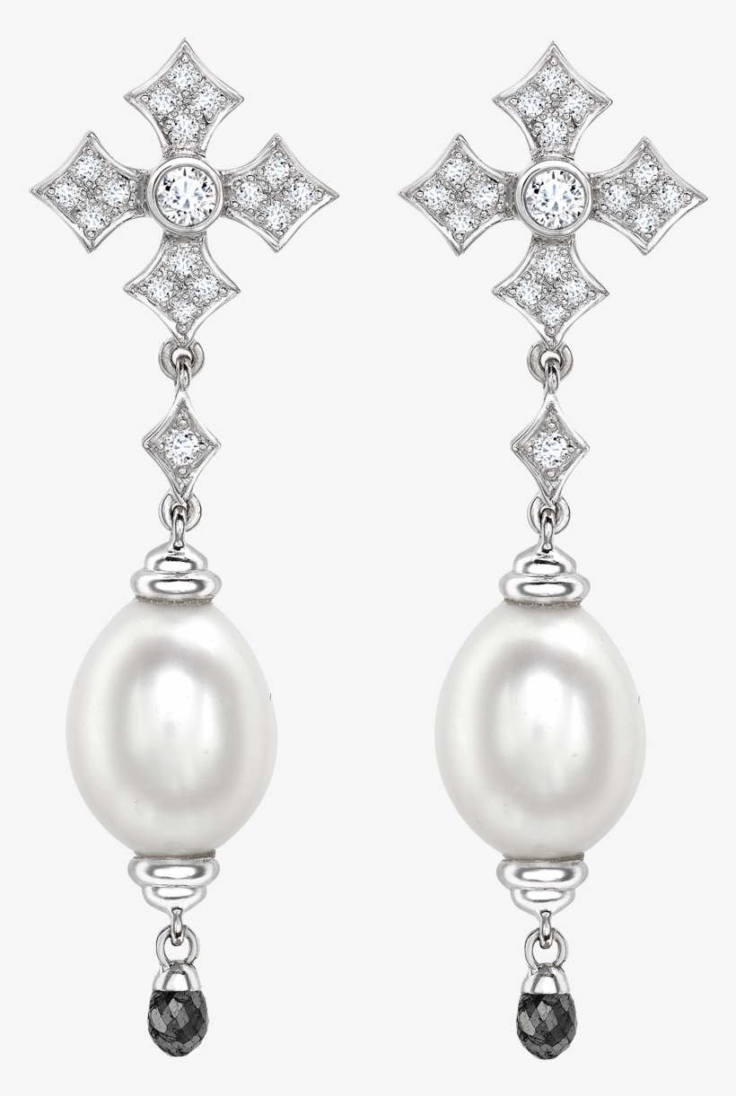 Pearl & Diamond Gothic Cross Drop Earrings - Earrings - Free ...
