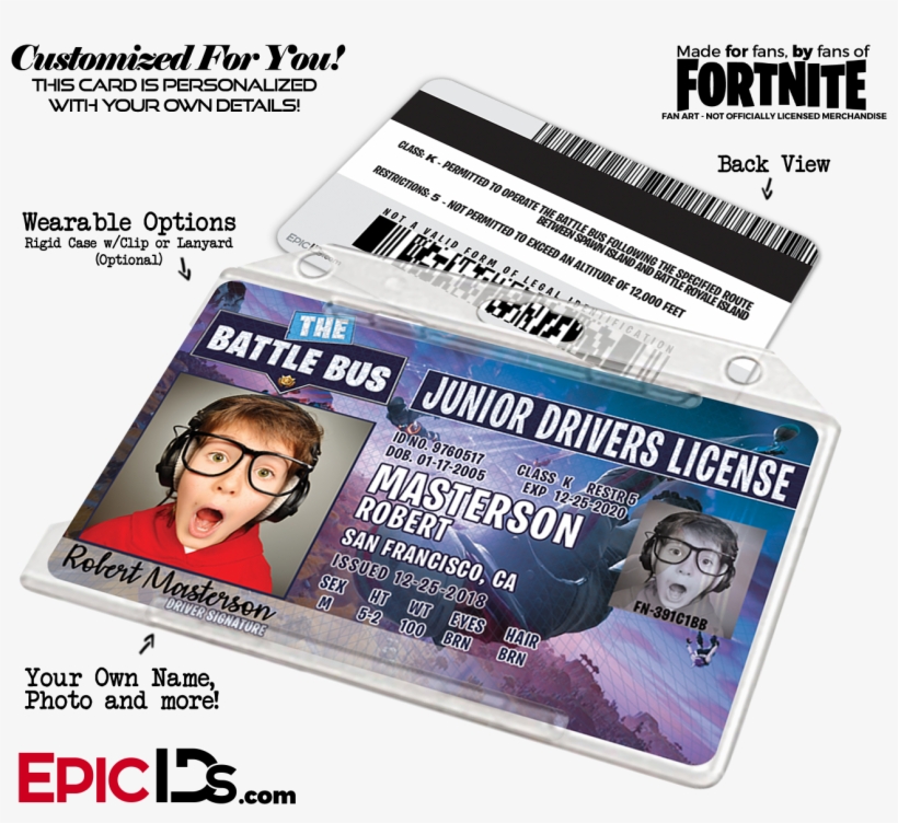 Fortnite Inspired Battle Bus Junior Drivers License - Free Transparent ...