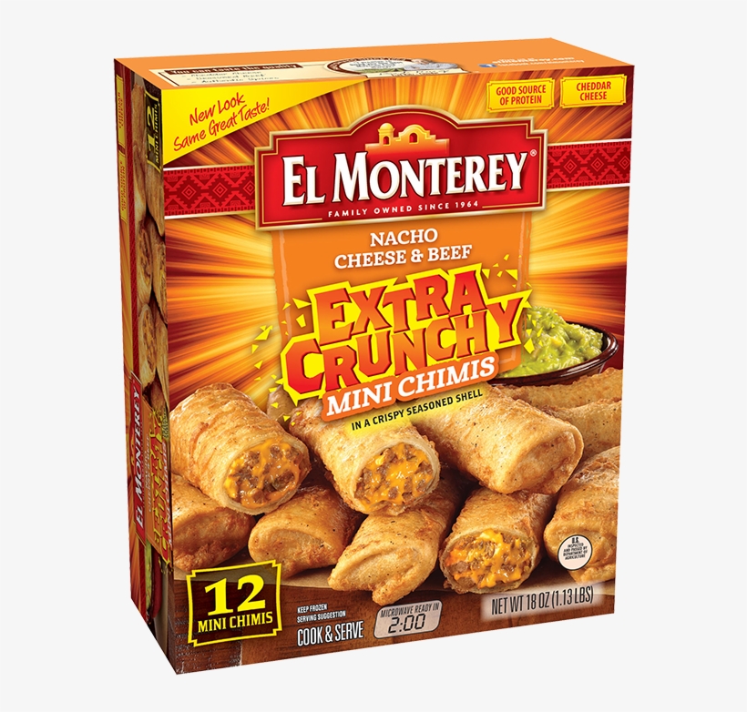 Crunchy Nacho Cheese & Beef Chimichangas - El Monterey Extra Crunchy ...