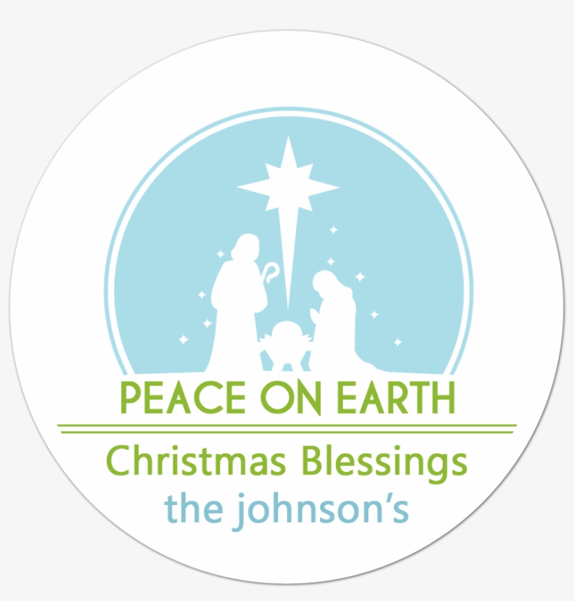 Nativity Scene Blue Personalized Sticker - Peace On Earth Stamp - Free ...