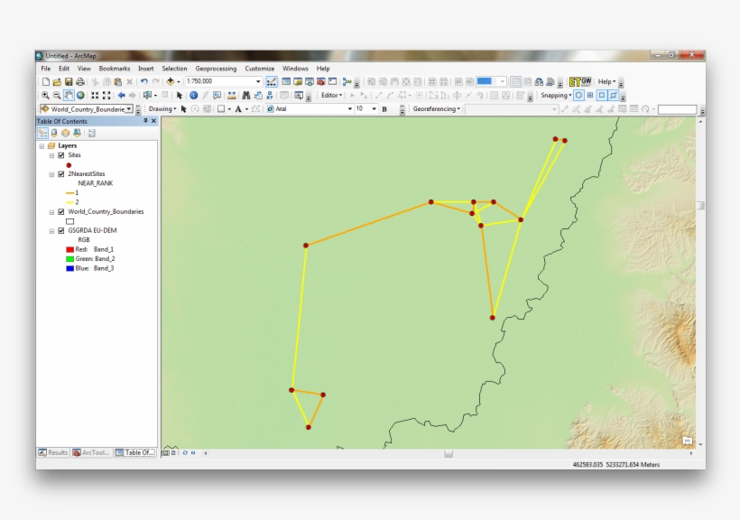 Lines Connecting Sites To The Two Nearest Sites I Arcgis Editor