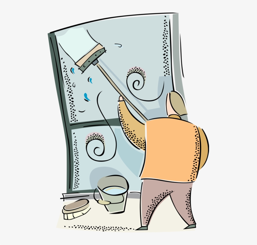 Vector Illustration Of Window Washer Cleaning And Washing - Cartoon ...