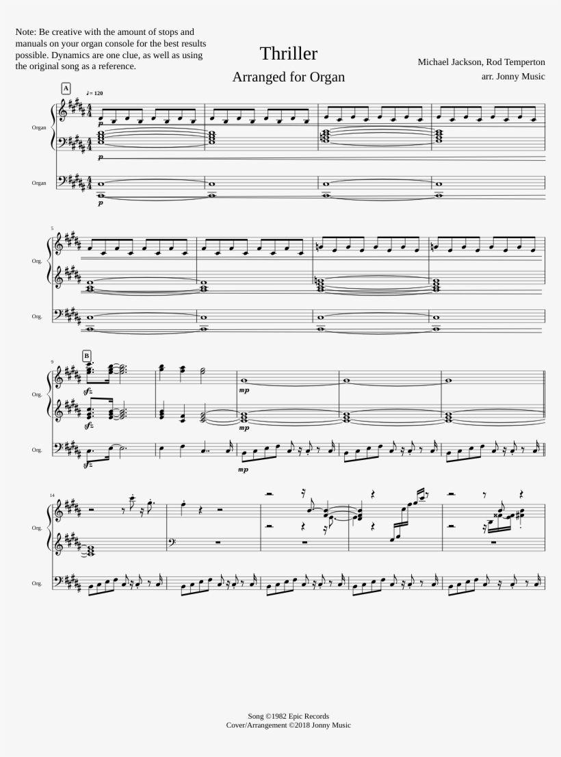 Thriller Michael Jackson Organ Cover Sheet Music For - Cara Mia Addio ...