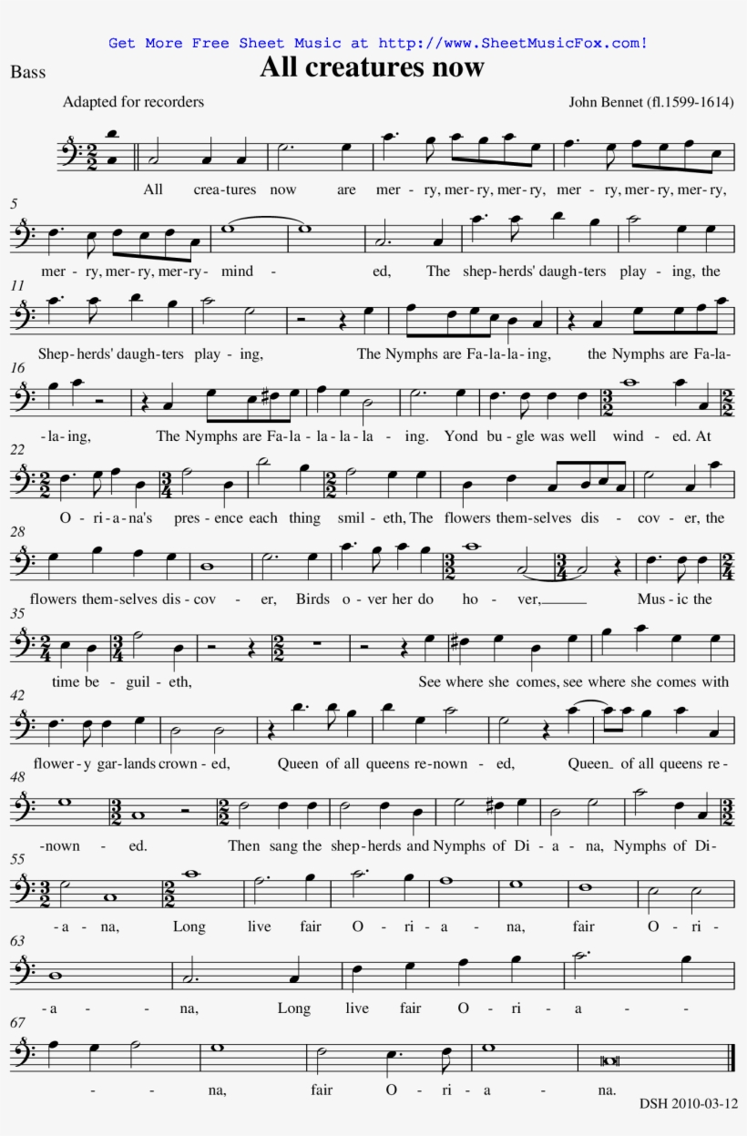 All Creatures Now Are Merry-minded Sheet Music - Free Transparent PNG ...