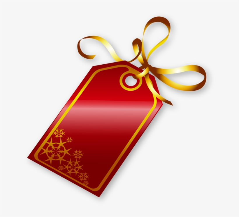 Red Christmas Tag With Golden Ribbon - Christmas Day - Free Transparent ...