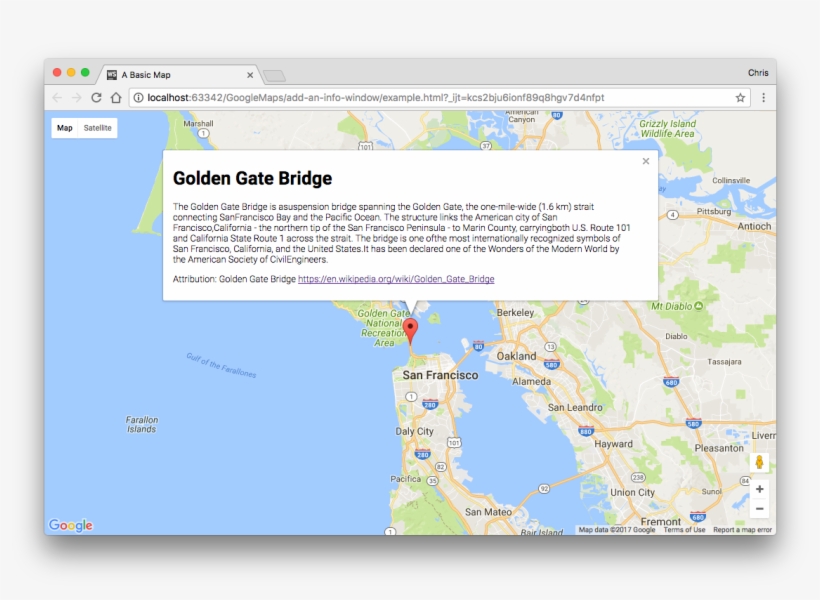Map With A Marker And Info Window On The Golden Gate - Free Transparent ...