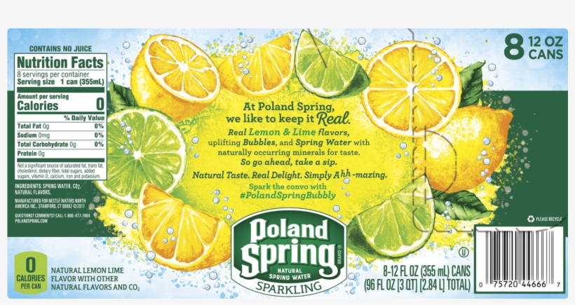 Poland Spring Sparkling Water, Lemon Lime, 12 Oz - Free Transparent PNG ...