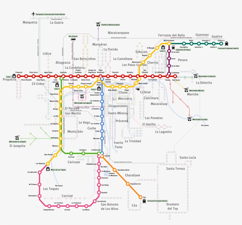 Mapa Del Metro Y Servicios De Transporte De Caracas, - Free Transparent ...