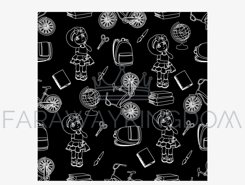 School Girl Black Vector Seamless Pattern - Free Transparent PNG ...