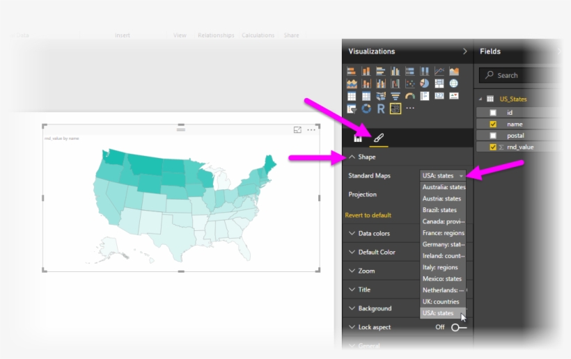 In The Format Settings Pane, Expand Shape, And Select - Shape Map Power ...