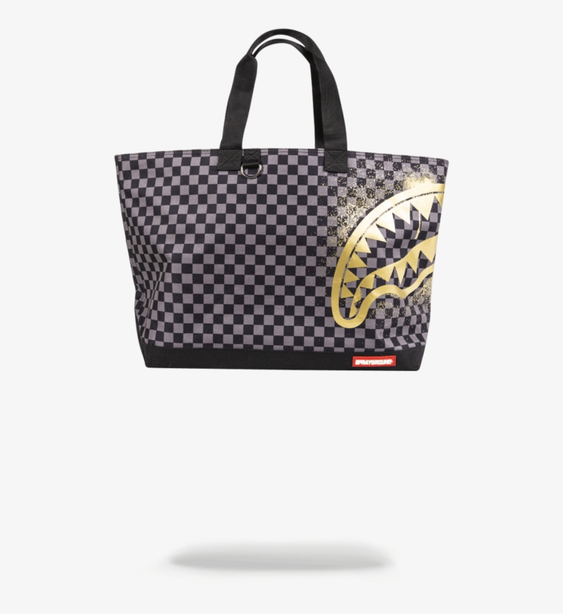 Sprayground Gold Stencil Checkered Shark Tote - Free Transparent PNG ...