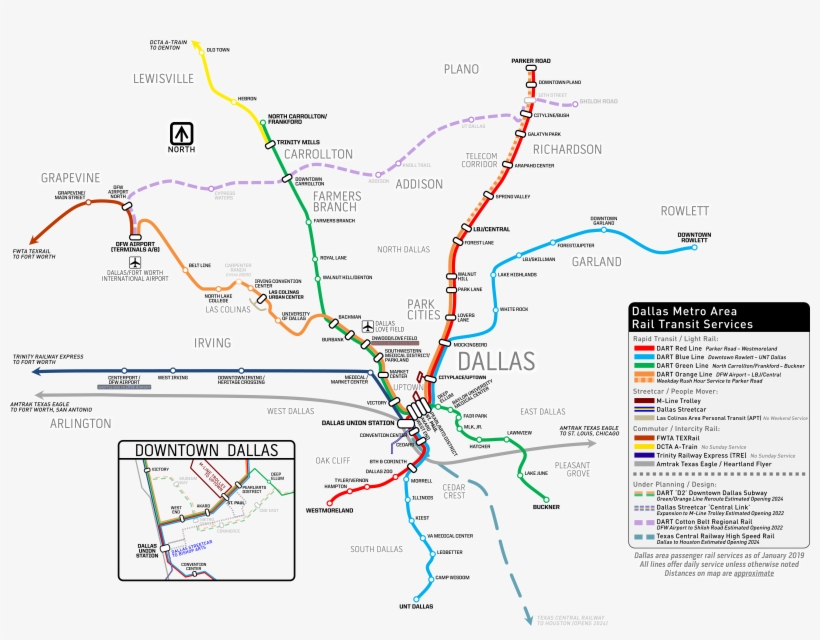 Dallas Metro Area Rail Transit Services Map - Free Transparent PNG ...