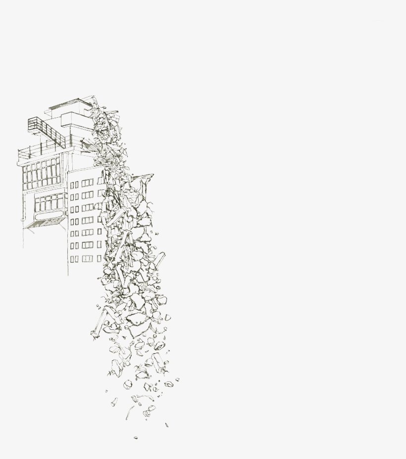 Ink Drawing Of Building Falling Into Rubble - Sketch - Free Transparent ...