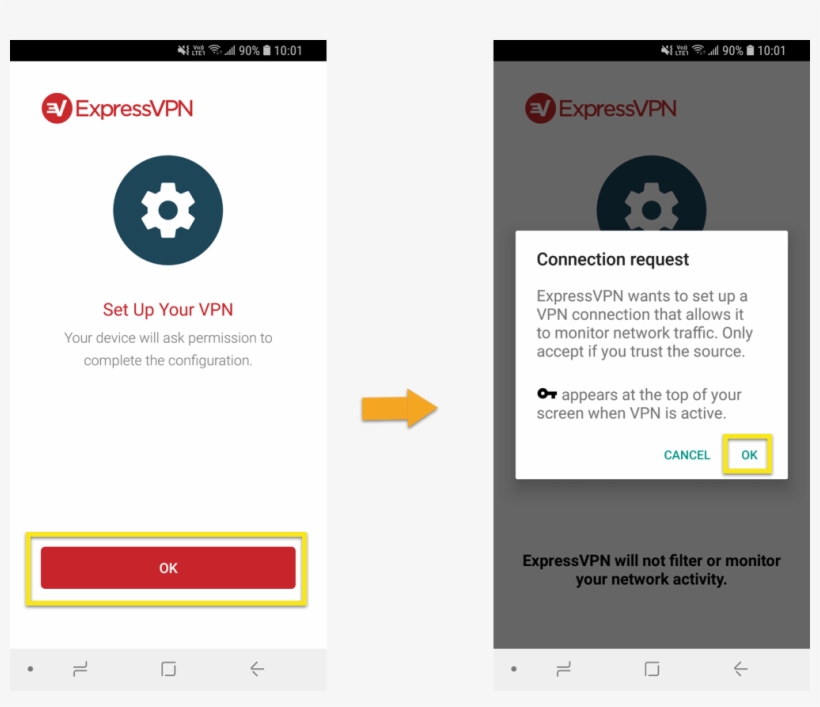 Expressvpn Setup And Connection Request Screens With - Free Transparent ...