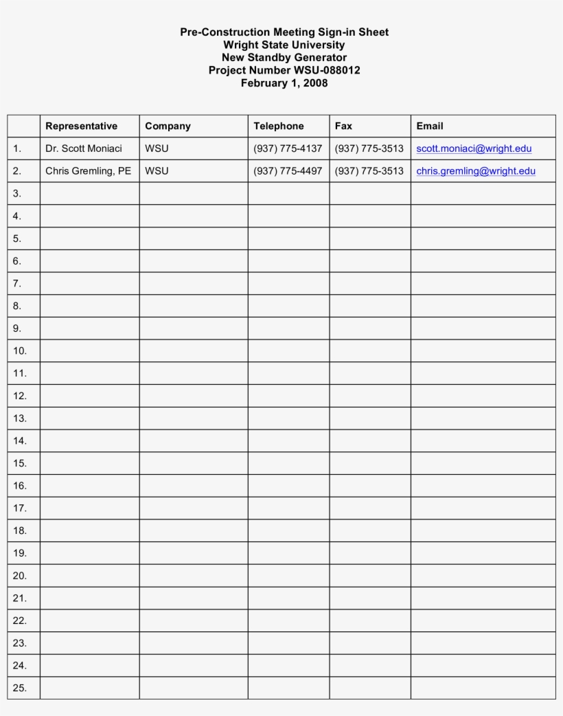 Construction Meeting Sign In Sheet Main Image - Template - Free ...
