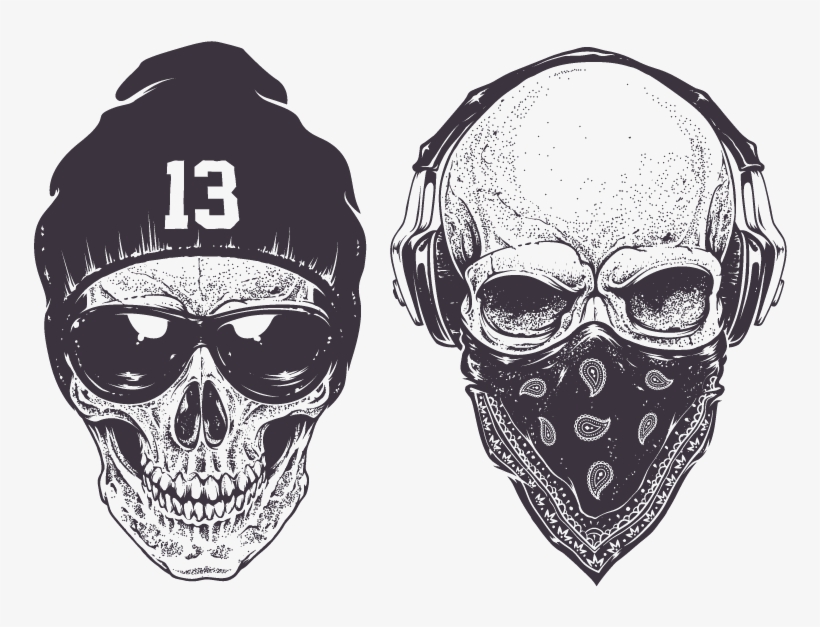 Skull Gangster Vector Rap Gangsta Drawing Clipart - Dotwork Skull ...