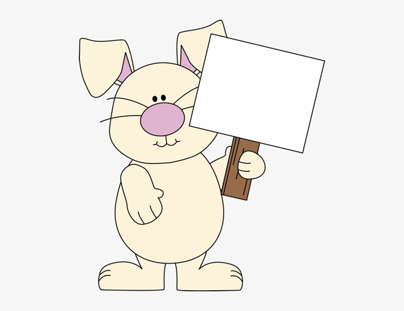 Easter Bunny With A Blank Sign Clip Art - Easter Bunny Holding Sign Png ...