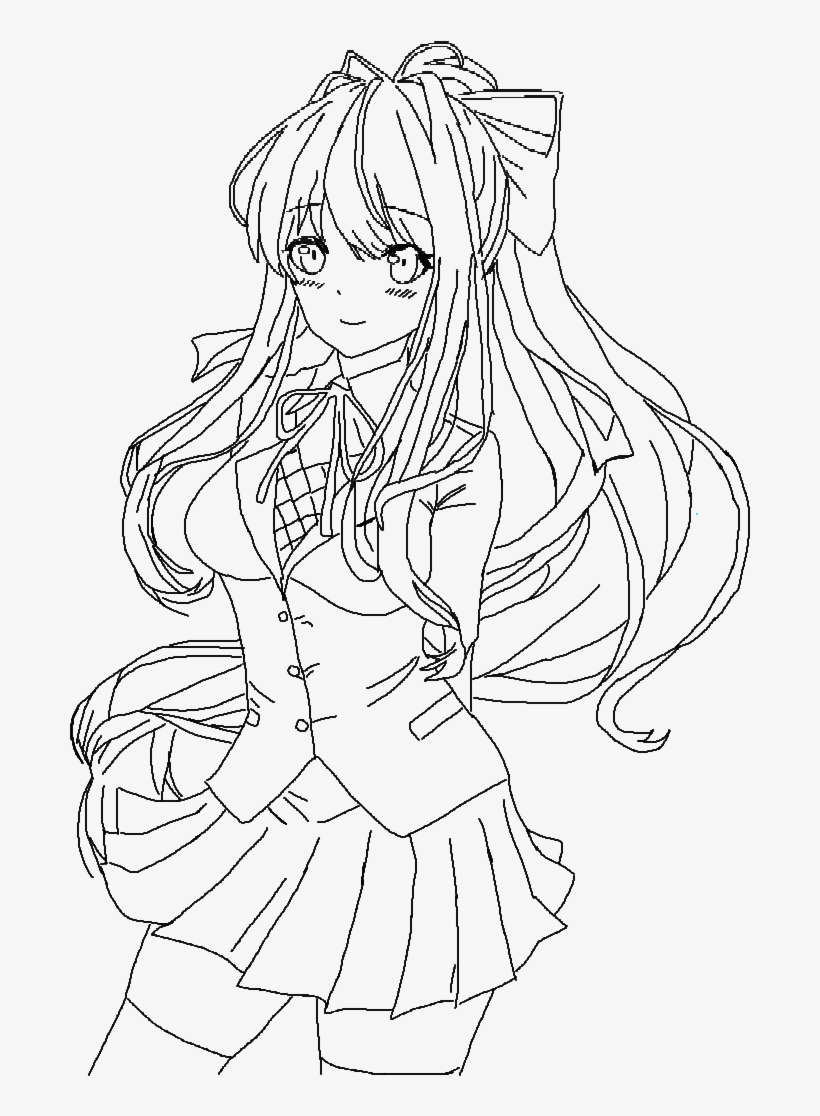Monika From Monika Freetoedit Png Monika Ddlc Drawing - Line Art - Free ...