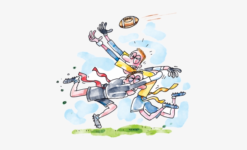 Two Cartoon Characters Playing Intramural Flag Football - Cartoon ...