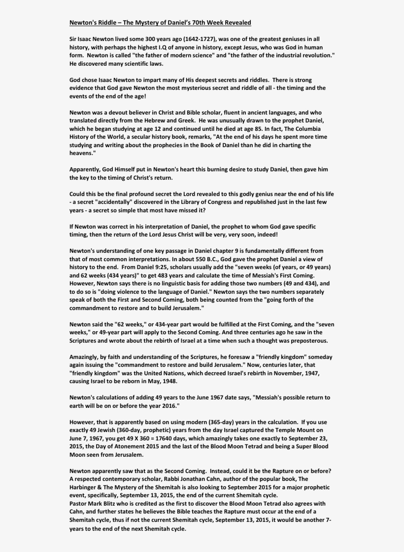 Newton's Riddle The Mystery Of Daniel's 70th Week Revealed - Isaac ...