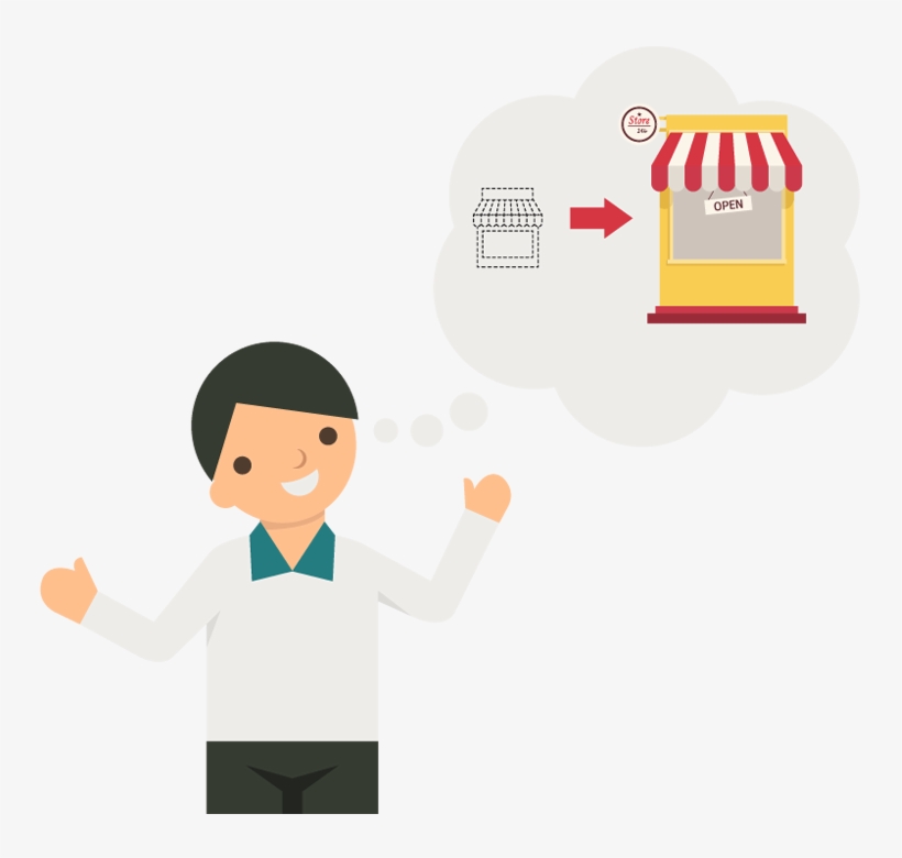 Cartoon Business Man Thinking Of Make A Big Store - Store Business ...