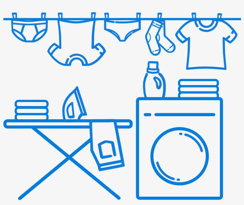 A Laundry Room With Clothes On A Hanger And An Iron - Laundry Png ...
