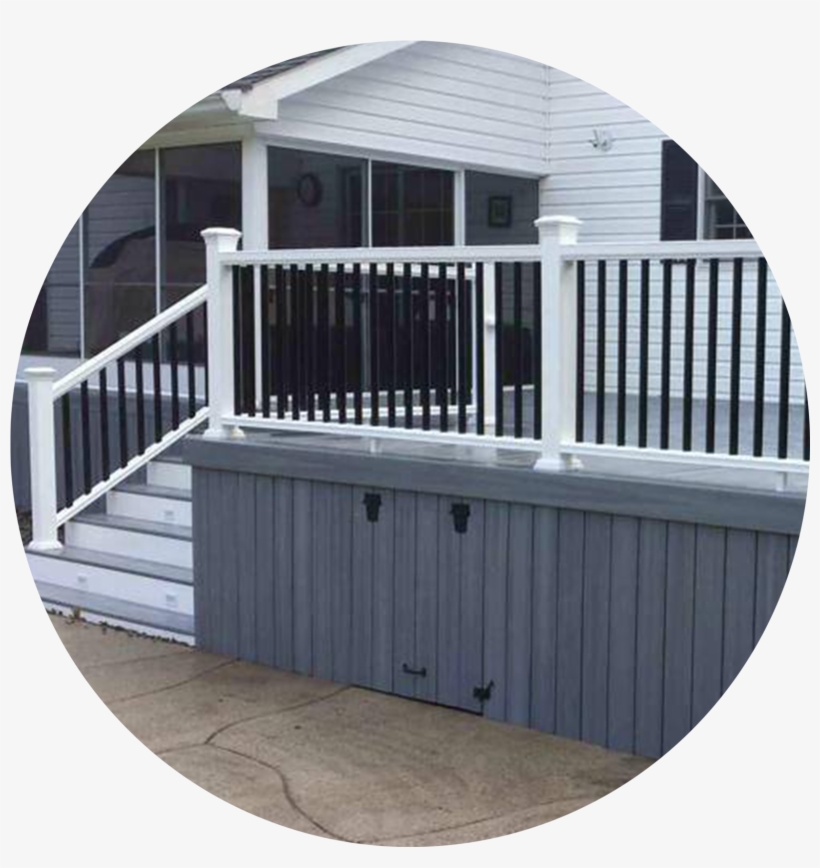 Grey Deck With White And Black Railings - Balcony - Free Transparent ...