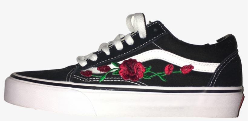 Vans Shoes Png Jpg Black And White Stock - Vans With Roses White - Free ...
