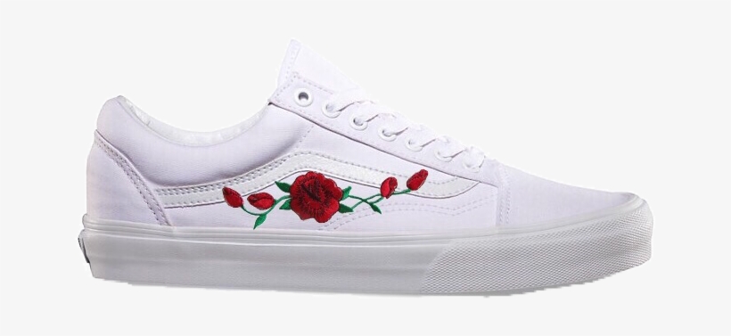 Customized Rose Embroidered Vans - Vans Old Skool Shoes (true White ...