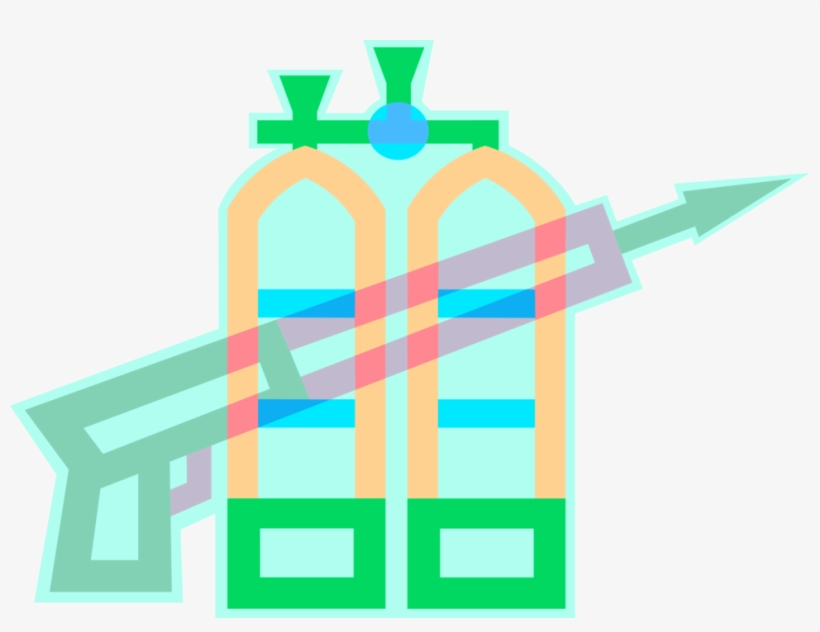 Vector Illustration Of Scuba Diving Tanks With Spear - Illustration ...