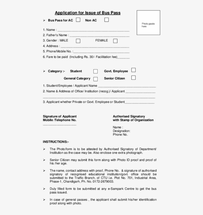 Application For Issue Of Bus Pass Bus Pass For Ac Non - Bus Pass Form ...