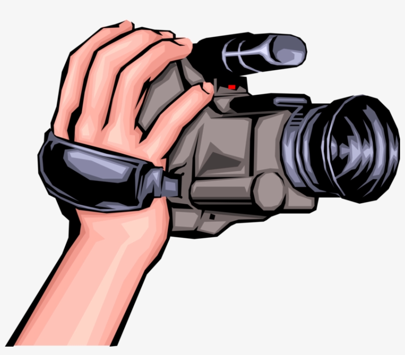 Vector Illustration Of Hand Holding Video Camcorder - Hand Holding ...